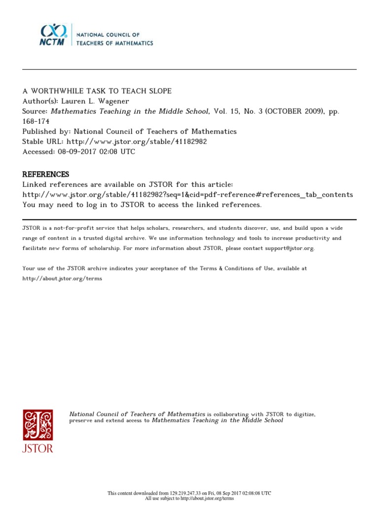 Wagener Worthwhile Task To Teach Slope (2009) - 1 | PDF | National ...