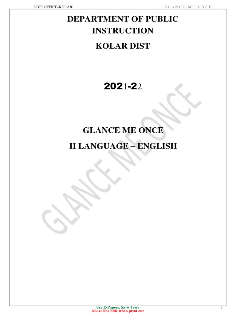 10th STD SL English Glance Me Once 2021-22 by Ddpi Office Kolar | PDF ...