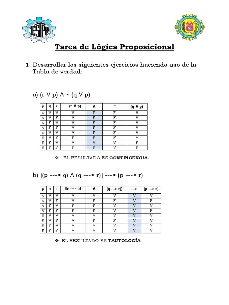 Tarea Resuelta de Lógica Proposicional | PDF | Proposición | Verdad