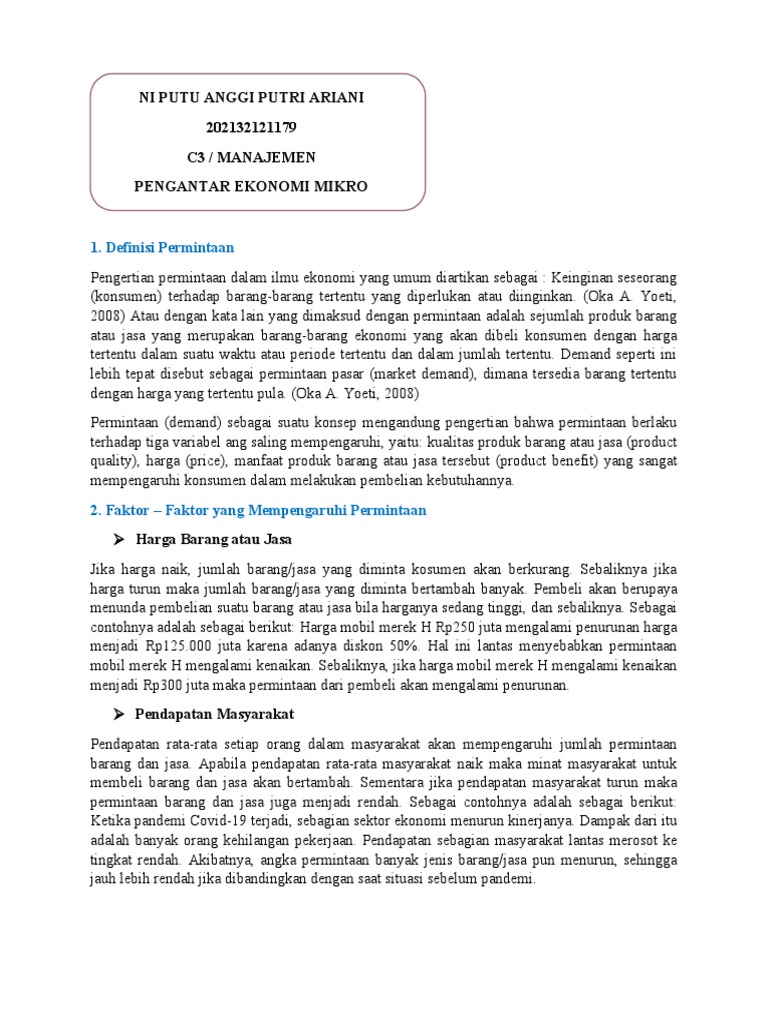 Faktor dan Fungsi Permintaan Ekonomi | PDF