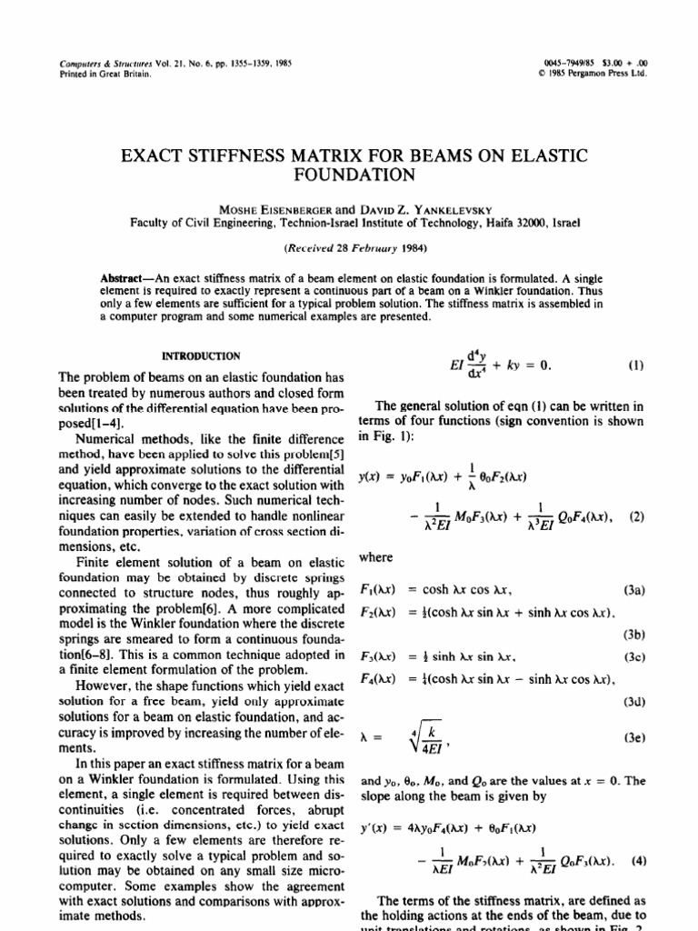 Ref Exact Stiffness Matrix For Beams On Elastic Foundation | PDF ...