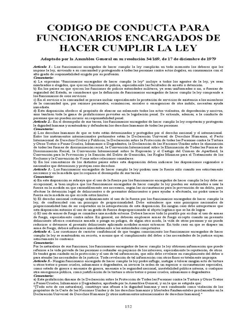 017 Codigo de Conducta para Funcionarios Enc de Hacer Cumplir La Ley | PDF | Tortura | Convenio ...