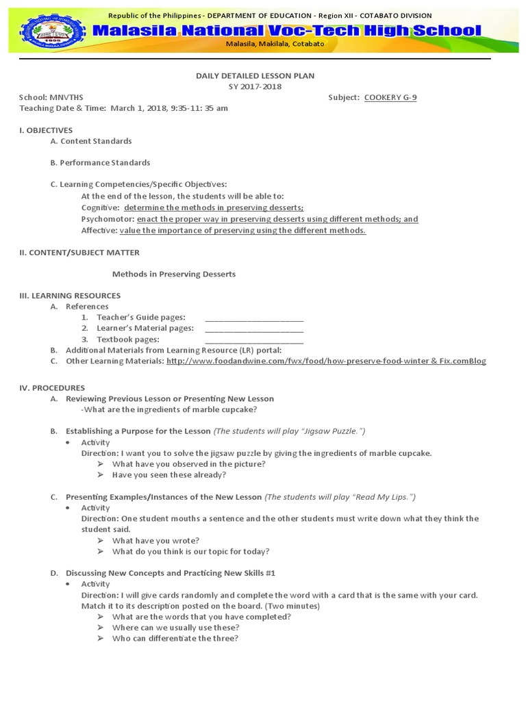 Daily Detailed Lesson Plan | PDF | Learning | Lesson Plan