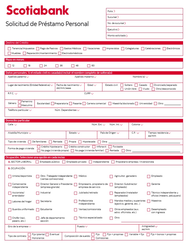 Solicitud Prestamo Personal Scotiabank | PDF