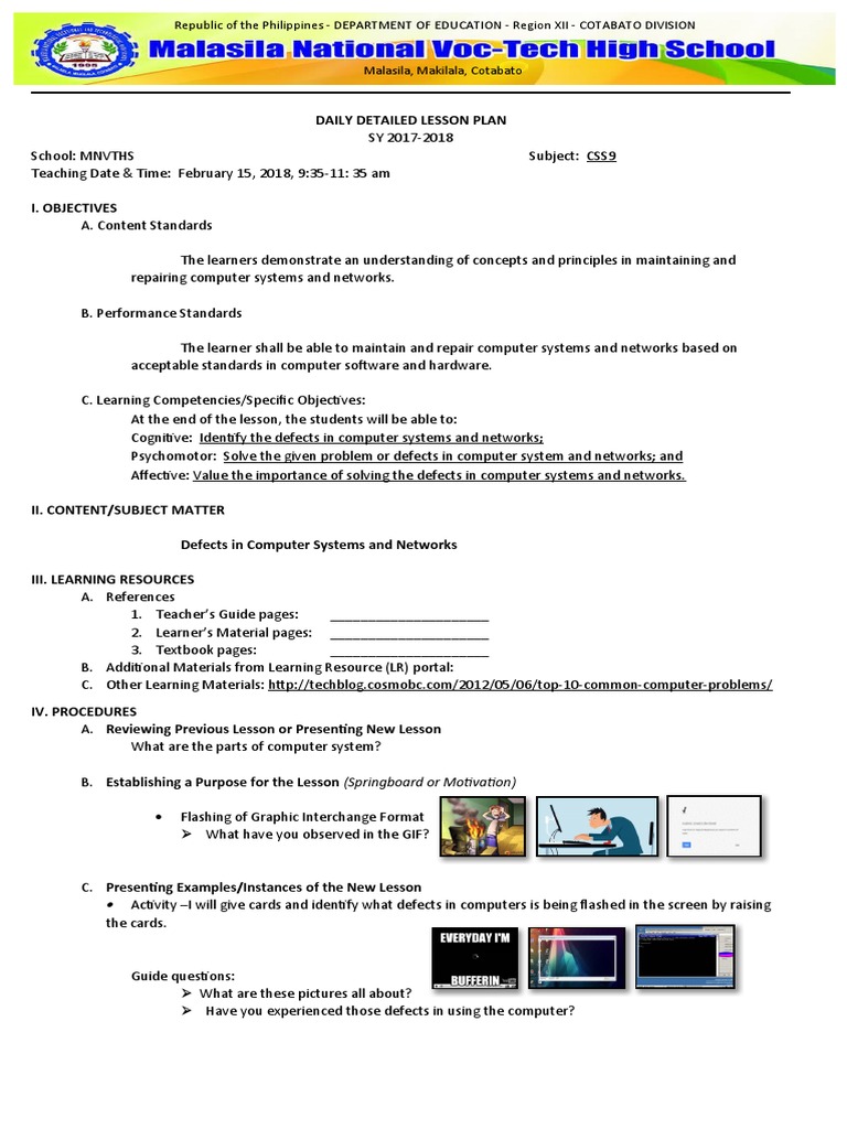 Detailed Lesson Plan - Computer System Servicing | PDF | Lesson Plan ...