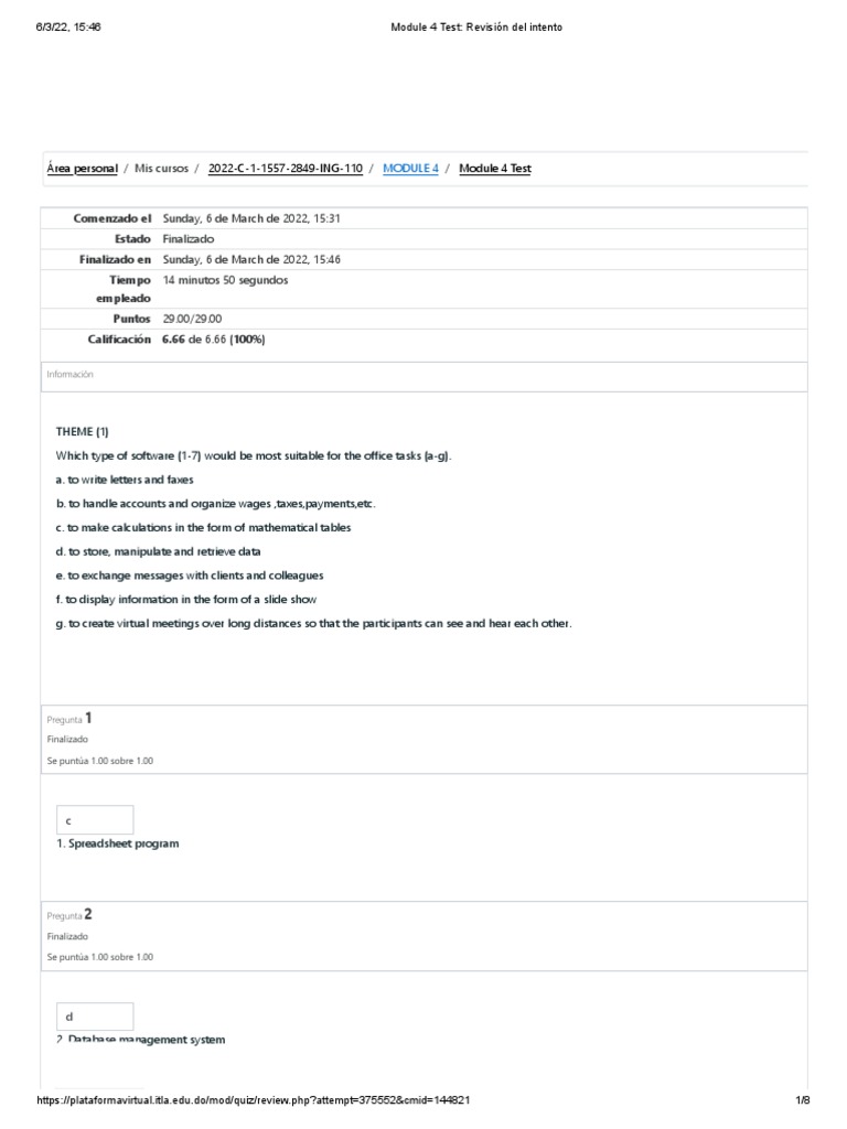 Revisión Test Módulo 4 ITLA | PDF