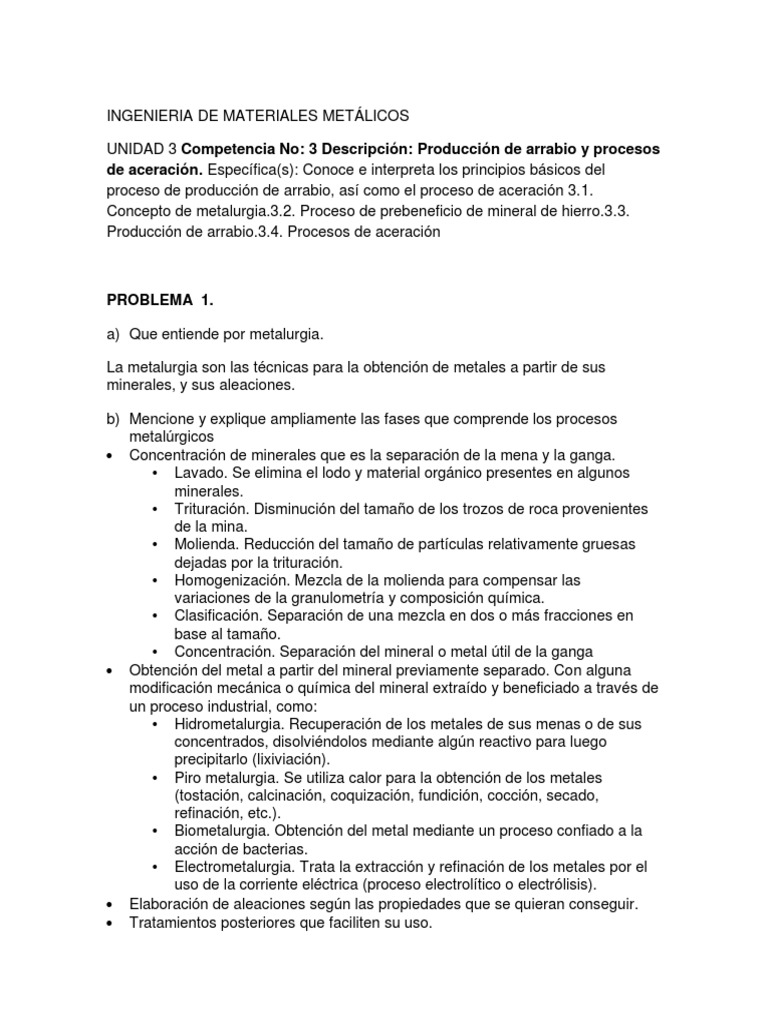 Producción de Arrabio y Metalurgia | PDF | Arrabio | Acero