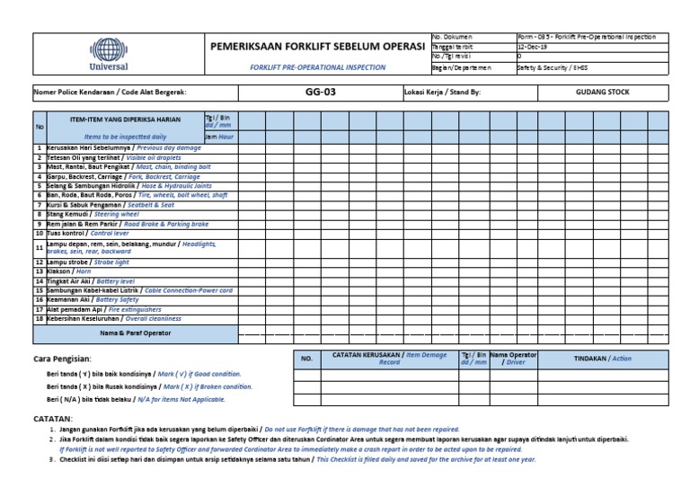 Form-035-Forklift Pre-Operational Inspection | PDF