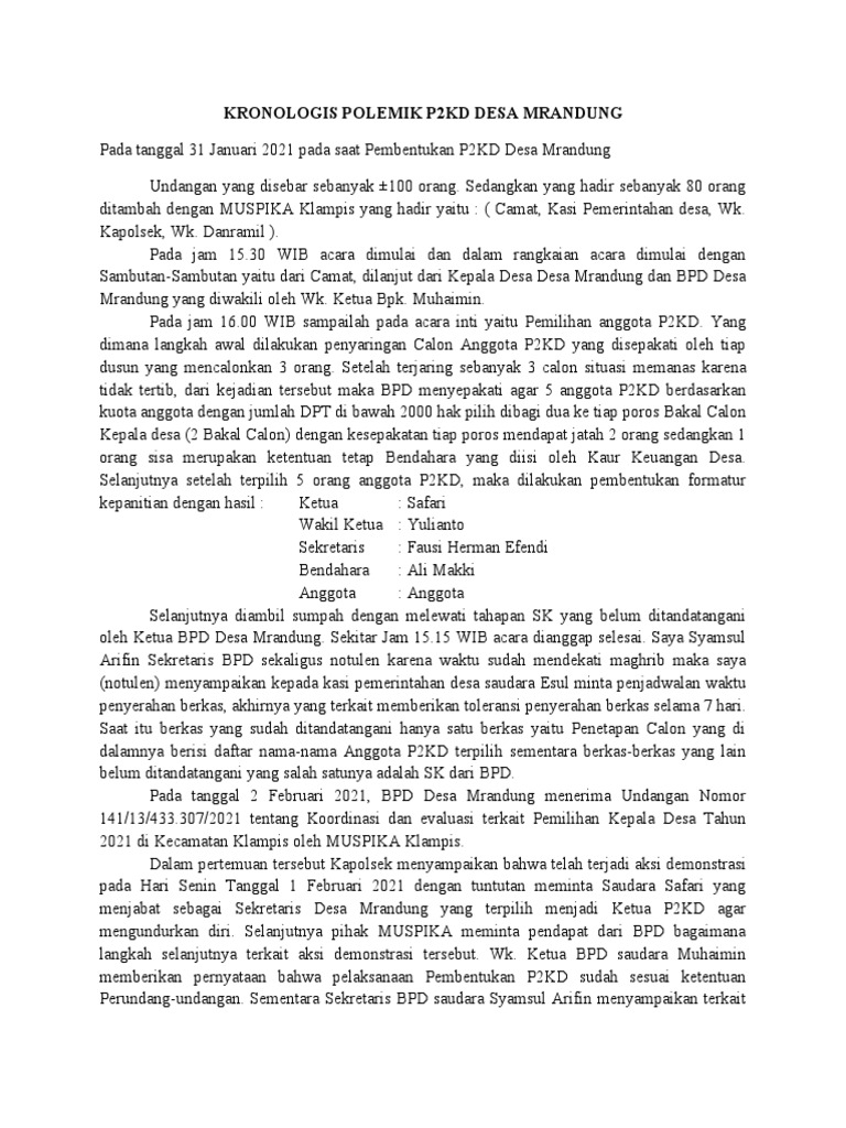 Polemik Pembentukan P2KD Desa Mrandung | PDF
