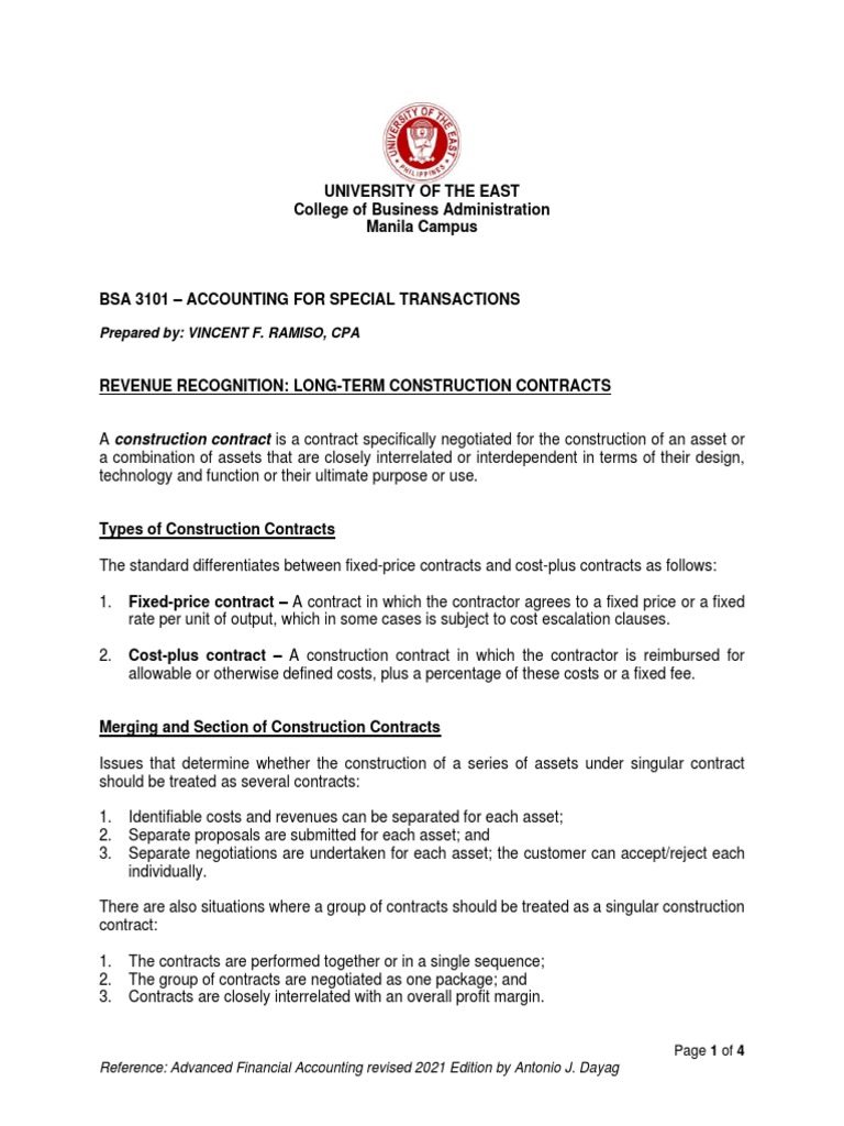 Revenue Recognition - Long-Term Construction Contracts | PDF