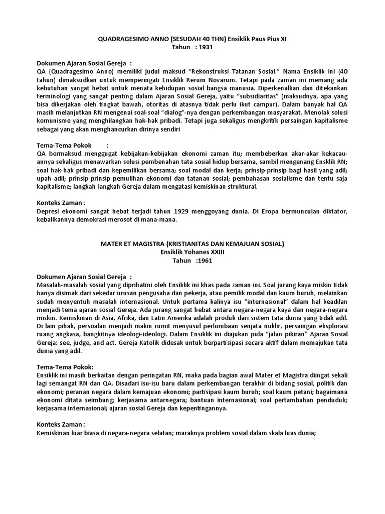 Ajaran Sosial Gereja dalam Quadragesimo Anno | PDF