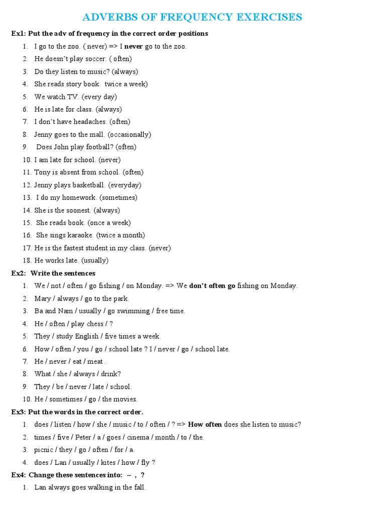 Adverbs of Frequency Exercises PDF | PDF