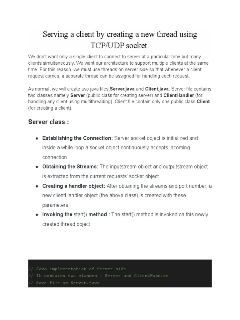 Serving A Client by Creating A New Thread Using TCP/UDP Socket | PDF | Port (Computer Networking ...