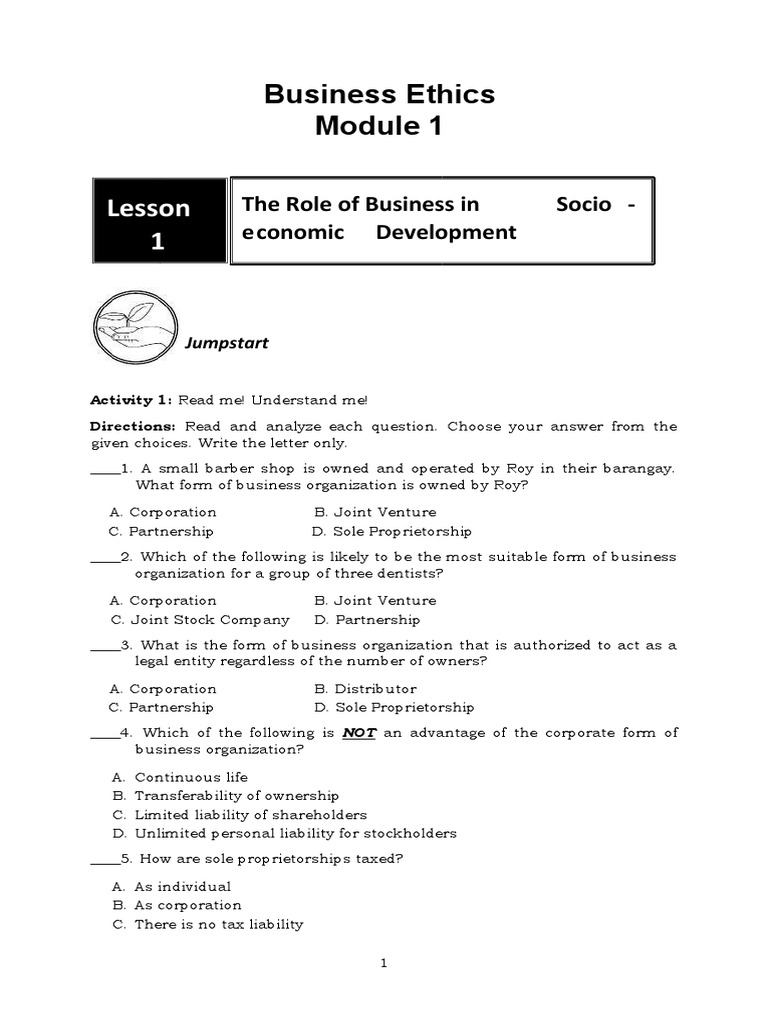 Business Ethics Module 1 | Download Free PDF | Partnership | Corporations