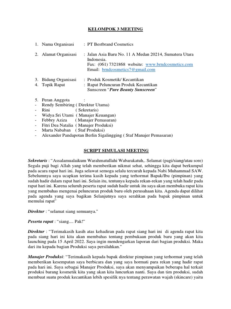 Script Simulasi Rapat Kelompok 3 | PDF | Bisnis | Ilmu Sosial