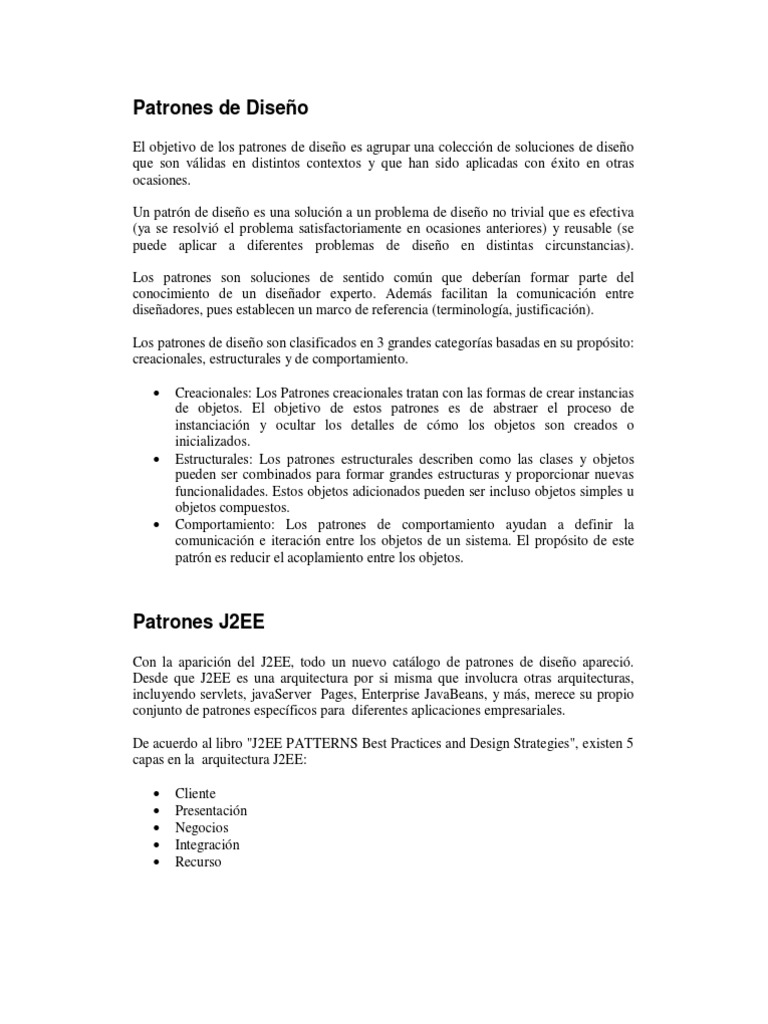 Patrones de Diseño en Arquitectura J2EE | PDF | Patrón de diseño de software | Plataforma Java