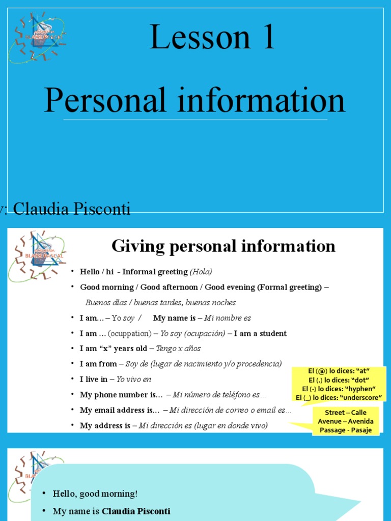 Lesson 01 - Personal Information | PDF