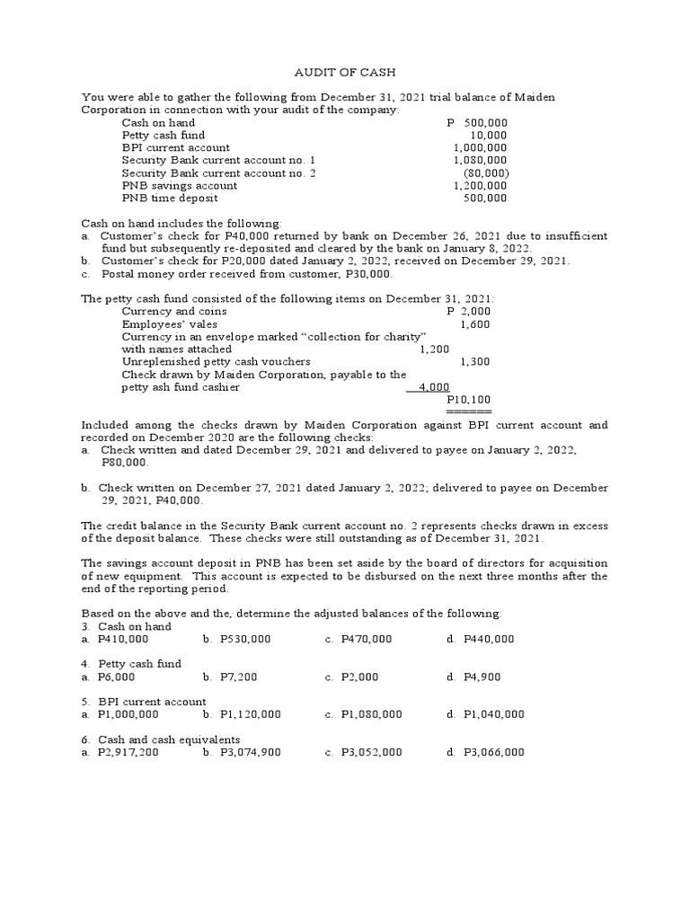 Auditing Application Special Exam | PDF | Cheque | Business