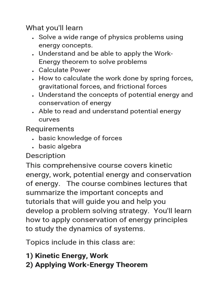 Physics 101 Mastering Work, Energy, and Power | PDF