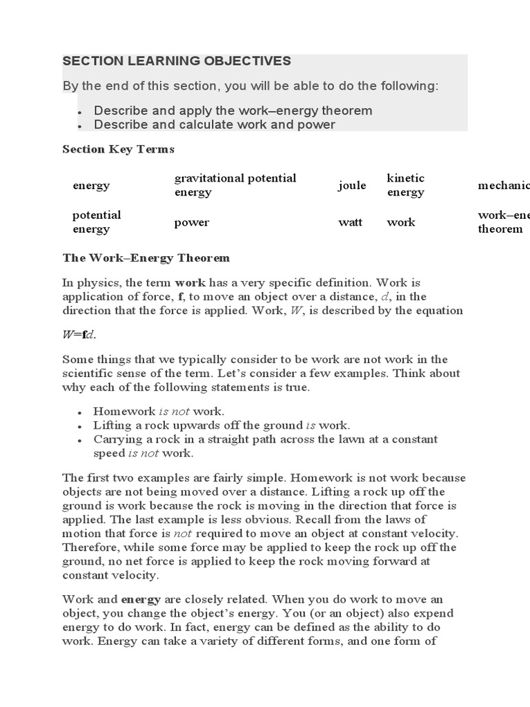 Work and Energy Theorem 1 | PDF | Potential Energy | Force