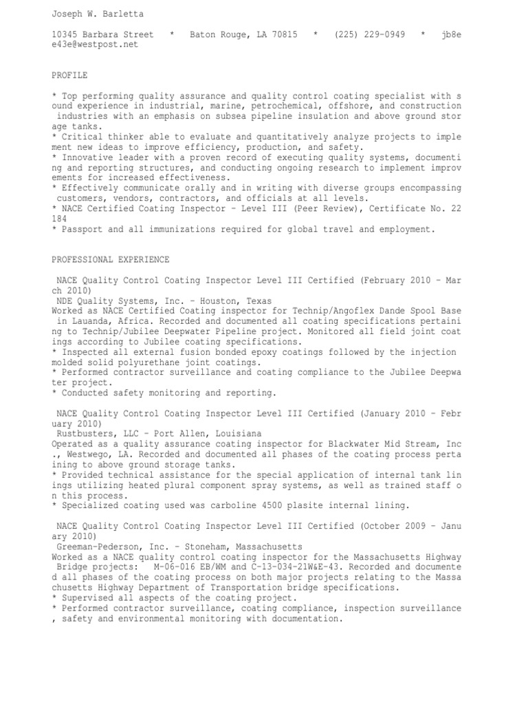 NACE Level 3 Coating Inspector Profile | PDF | Quality Assurance ...