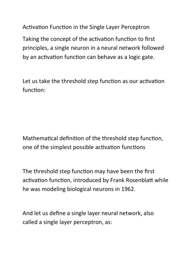 Activation Function in The Single Layer Perceptron | PDF | Science ...