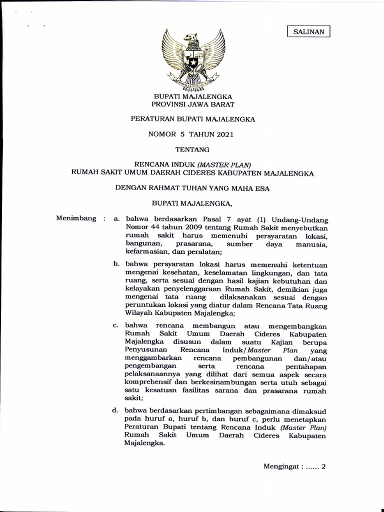 PERBUP 2021 - 5 Master Plan RSUD Cideres | PDF
