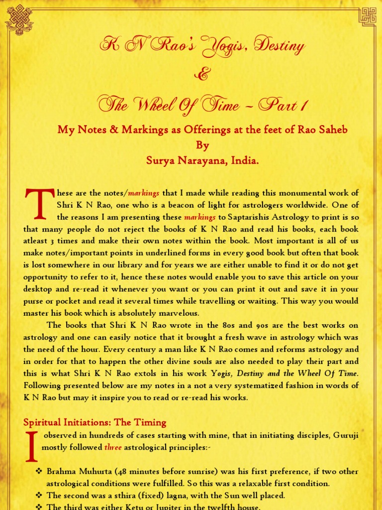 Notes On Yogis Destiny and Wheel of Time Part 1 | PDF | Hindu Astrology ...