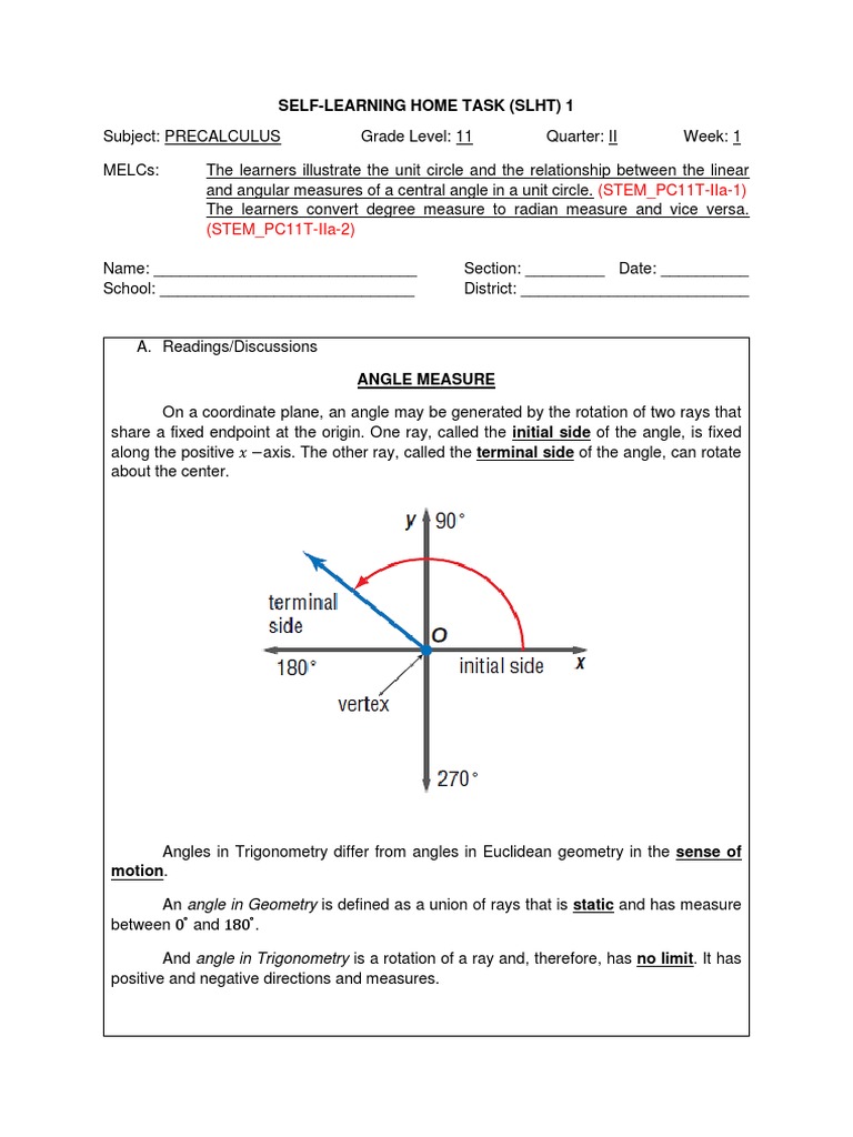 Precalculus Radian and Degree Measures | PDF | Angle | Circle