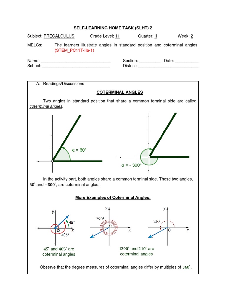 (Stem - Pc11T-Iia-1) : Self-Learning Home Task (SLHT) 2 | PDF | Angle ...