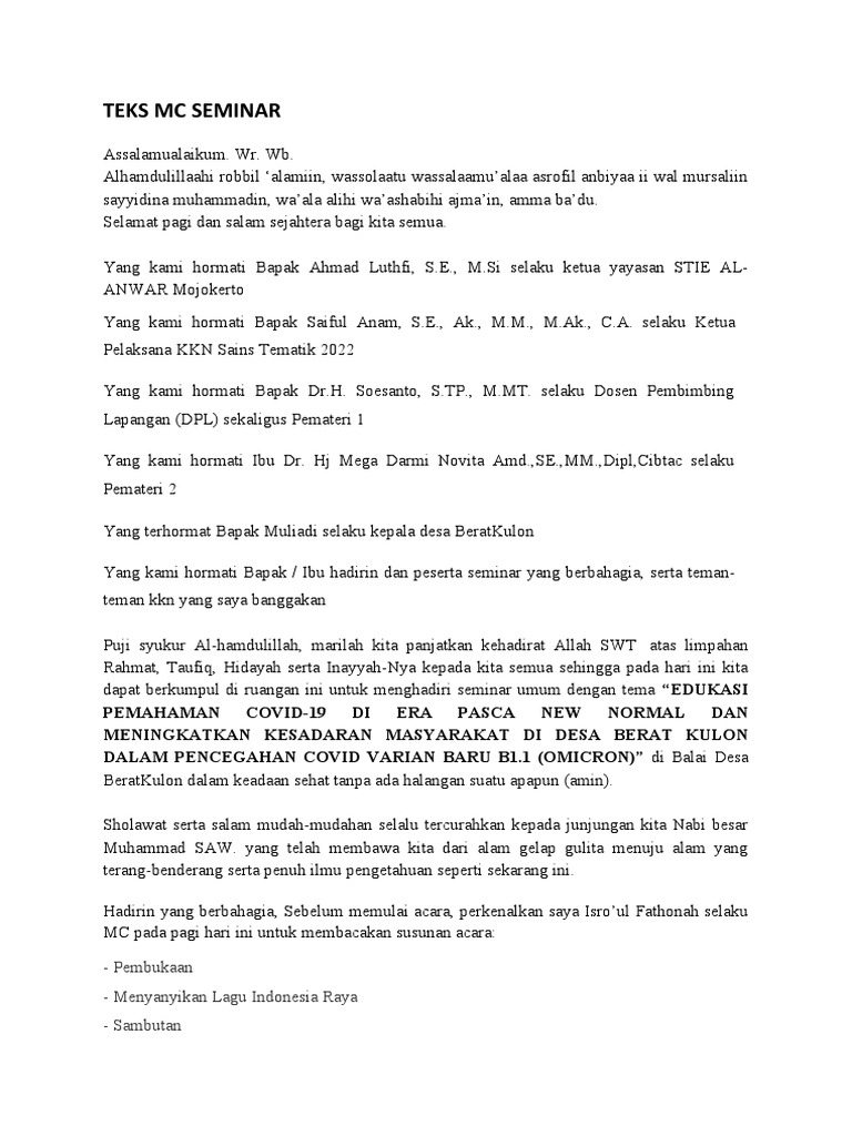 Teks MC Seminar Fix | PDF