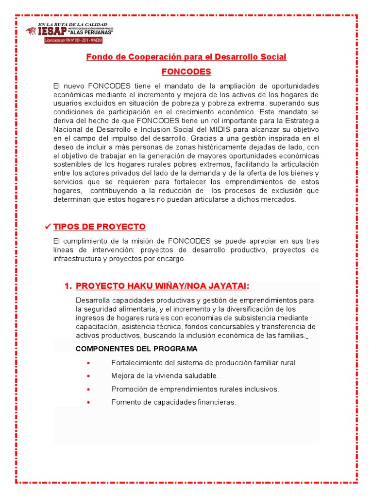 Proyectos de Foncodes 1 | PDF | Pobreza | Pobreza e indigencia