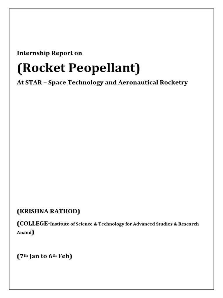(Rocket Peopellant) : Internship Report On | PDF | Rocket Propellant ...