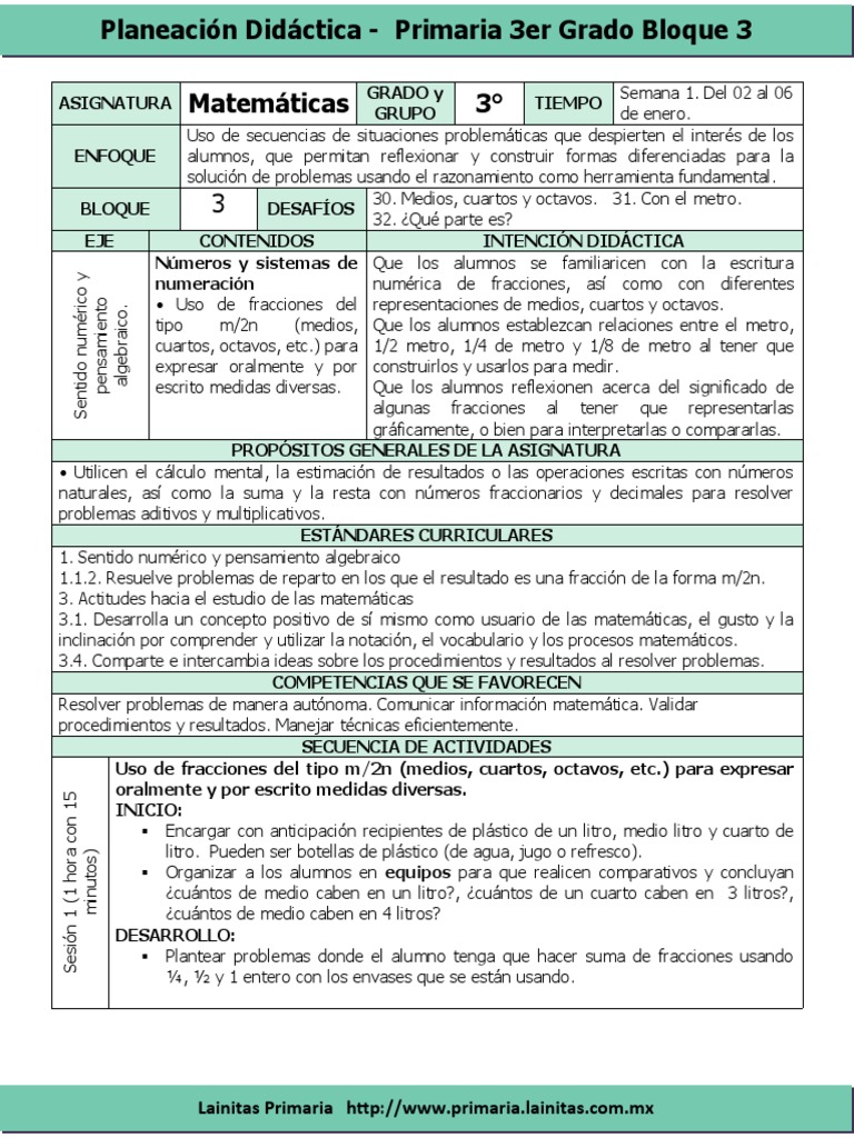 Plan 3er Grado Bloque 3 Matematicas 2016 2017 | PDF | Números | Sustracción