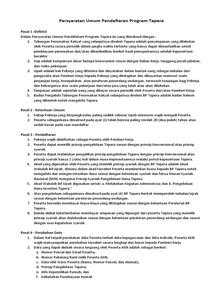Persyaratan Umum Pendaftaran Program Tapera | PDF