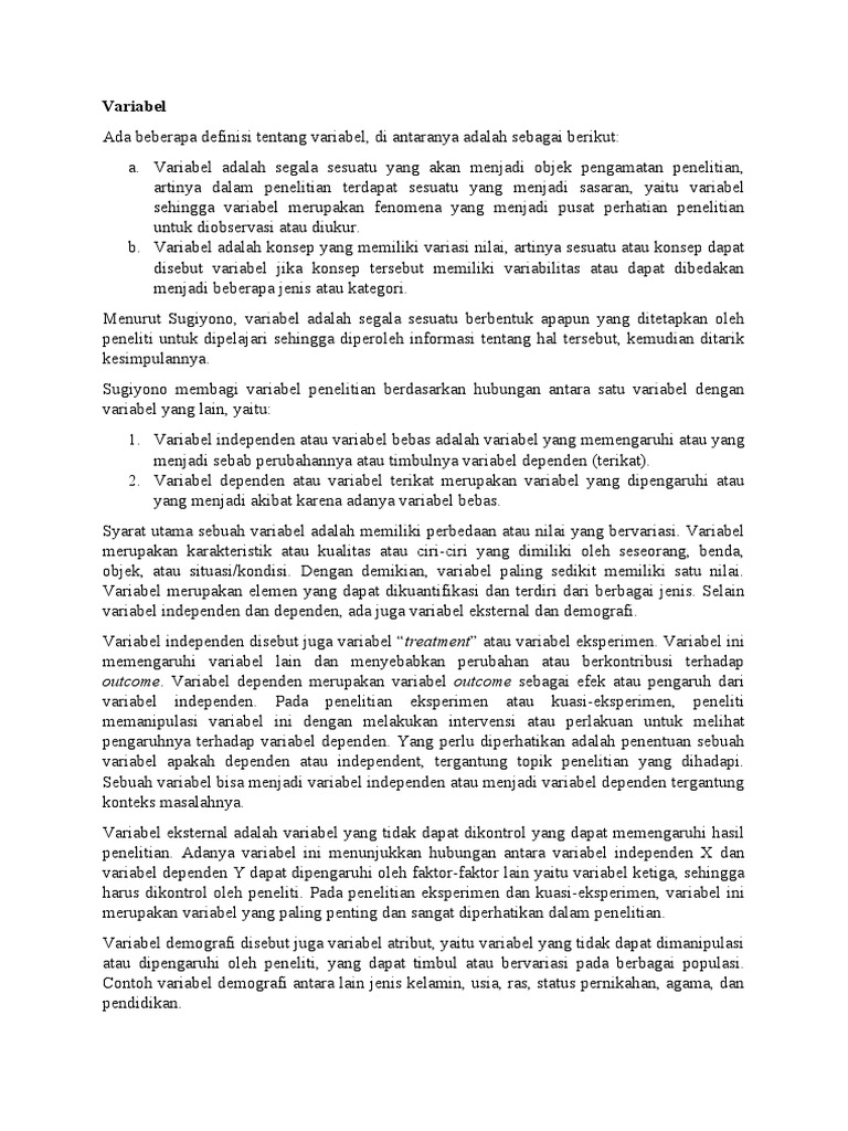 Pengertian dan Jenis Variabel Penelitian | PDF | Karier & Perkembangan