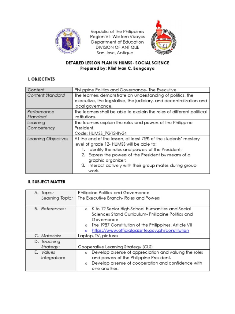 Detailed Lesson Plan in HUMSS | PDF | World Politics | President Of The ...