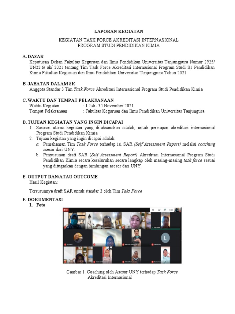 Laporan Kegiatan Tim Task Force Akreditasi Internasional Program Studi ...