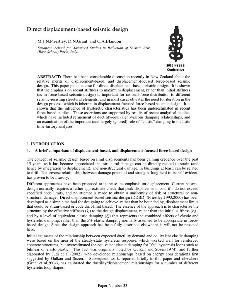 Direct Displacement-Based Seismic Design: M.J.N.Priestley, D.N.Grant ...