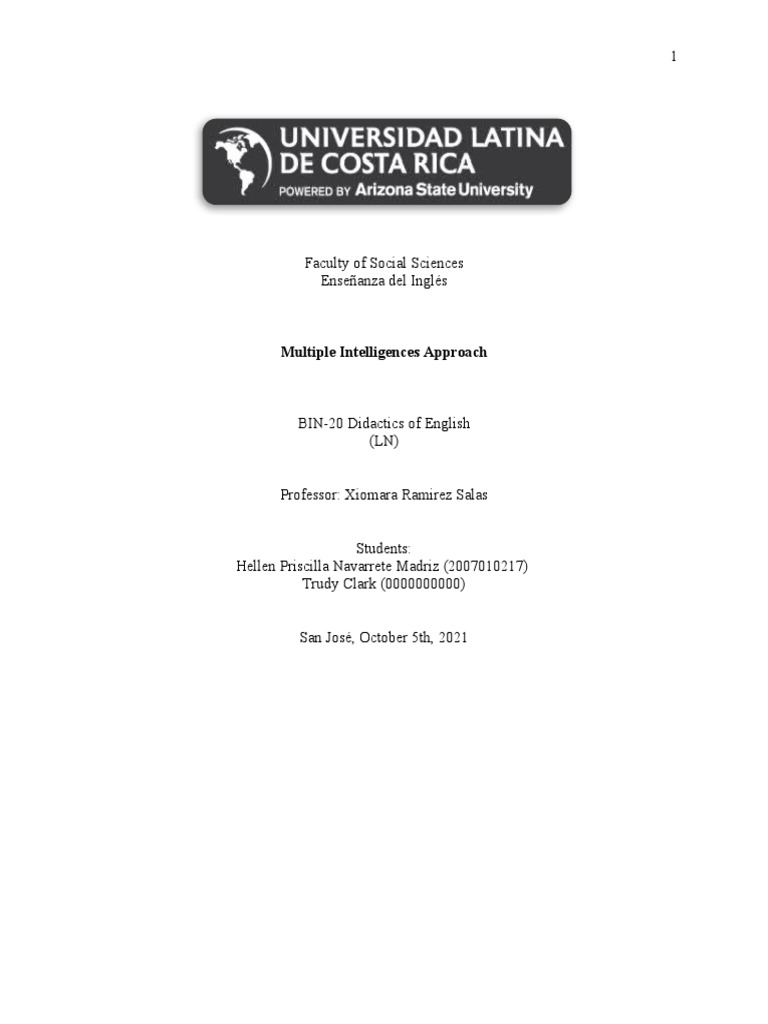 1approach Multiple Intelligences SUMMARY | PDF | Cognitive Science | Behavior Modification