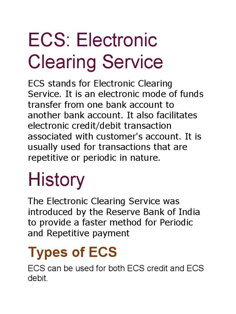 ECS: Electronic Clearing Service | PDF | Debit Card | Payments