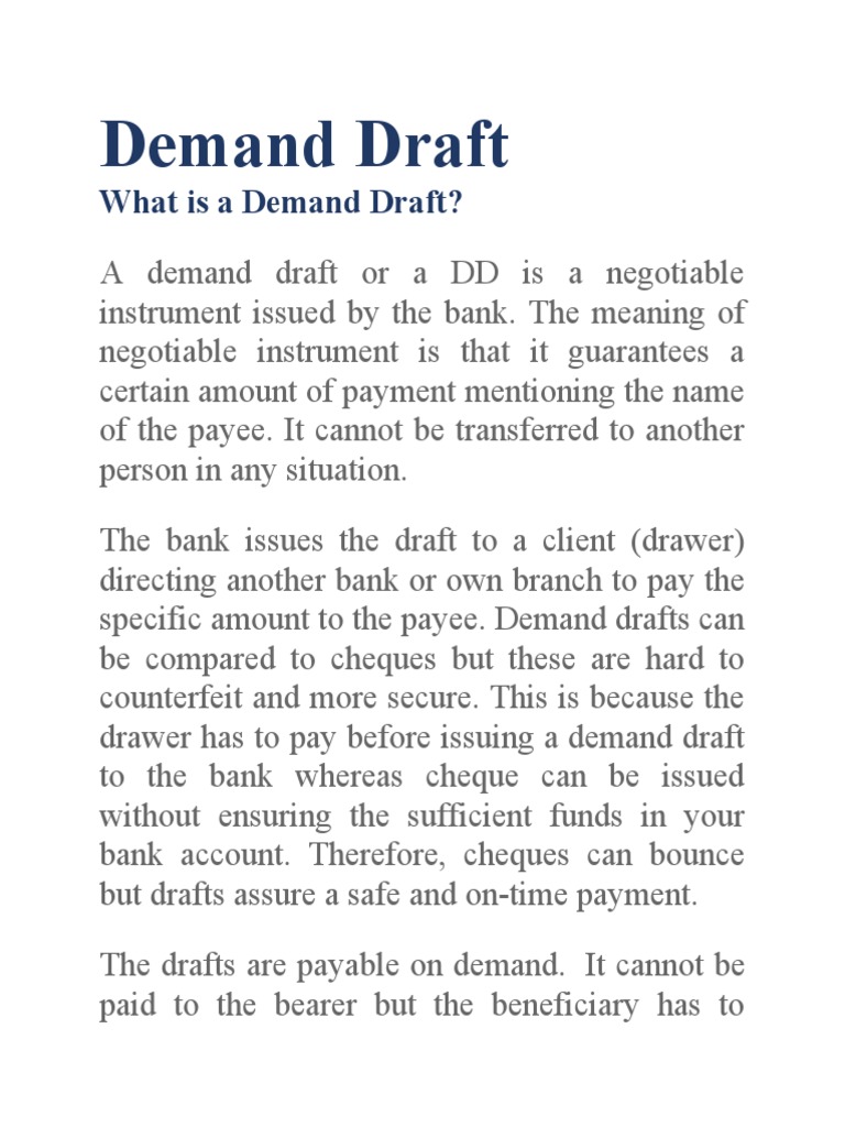 What Is A Demand Draft? | PDF | Cheque | Payments
