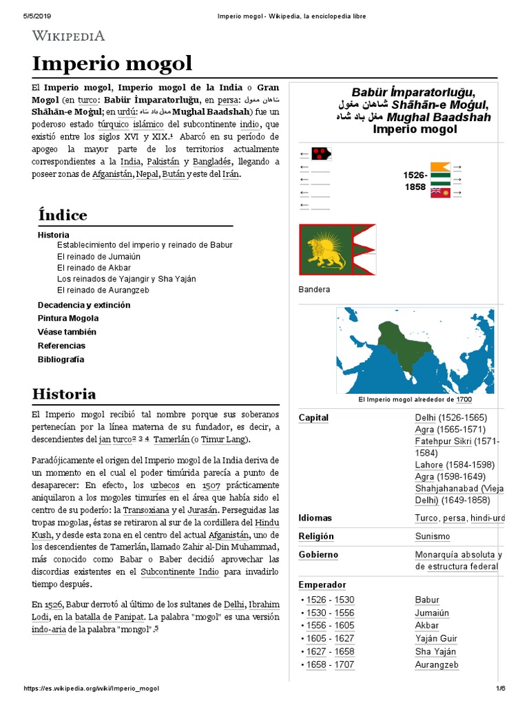 Imperio Mogol - Wikipedia, La Enciclopedia Libre | PDF | Imperio mogol