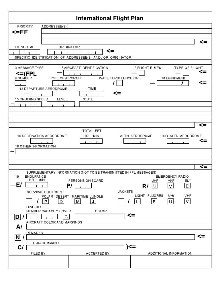 International Flight Plan ICAO-template | PDF