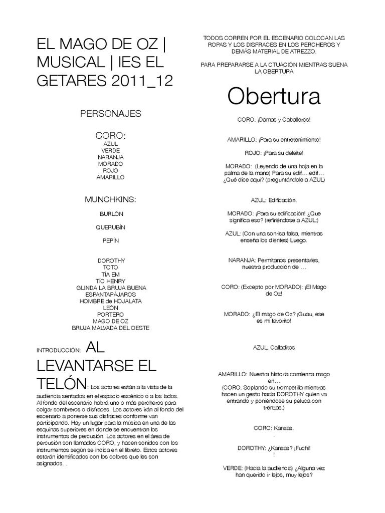 Guion Del Musical El Mago de Oz | PDF | Dorothy Gale