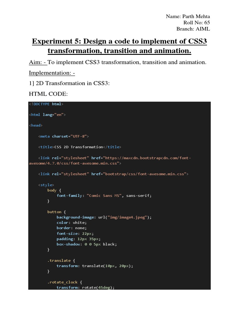 Experiment 5 Design A Code To Implement Of Css3 Transformation 3219