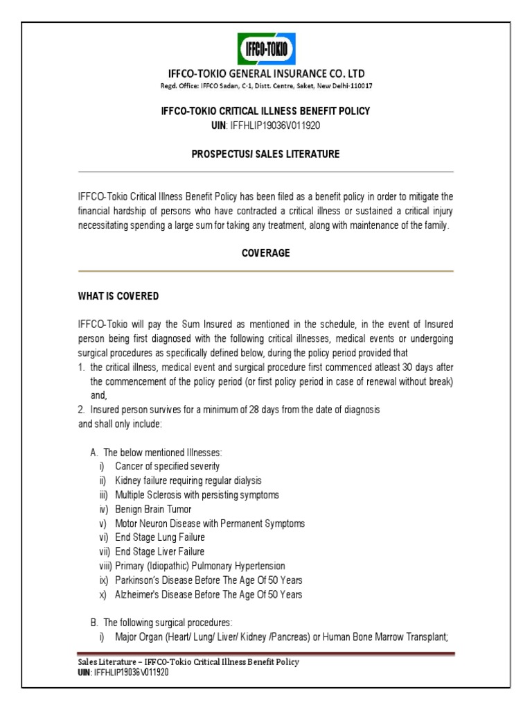 ITGI Critical Illness Benefit Prospectus | PDF | Insurance | Heart