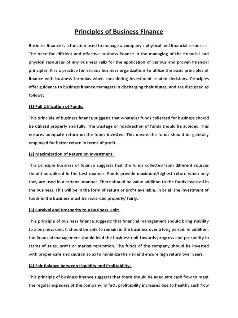 Principles of Business Finance | PDF | Profit (Economics) | Business