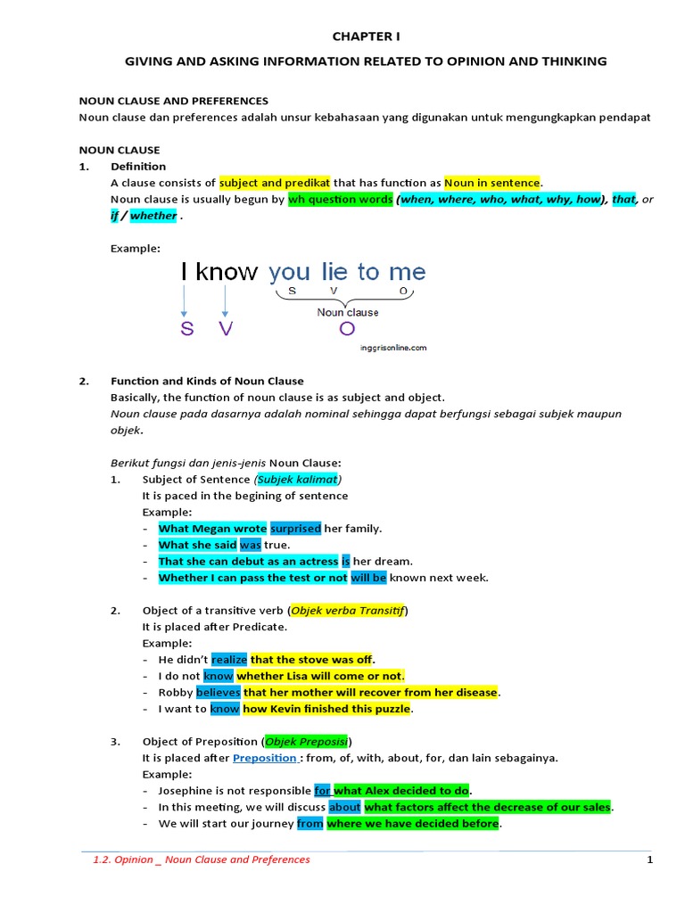 1.2. Opinion - Noun Clause and Preferences | PDF | Clause | Sentence ...