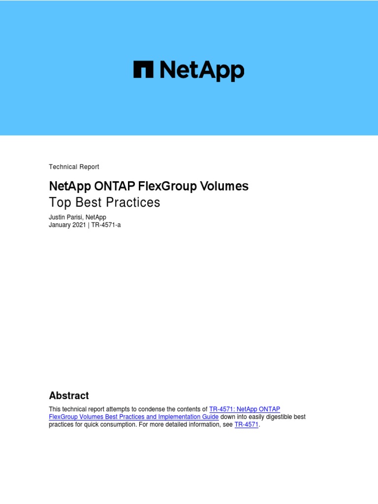 Netapp Ontap Flexgroup Volumes: Top Best Practices | PDF | Computer Engineering | Computer ...